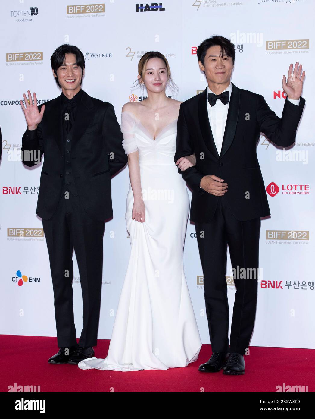 5 October 2022 - Busan, South Korea : (L to R) Actors Chang Ryul, Jeon Jong-seo, Jin Seon-kyu ...