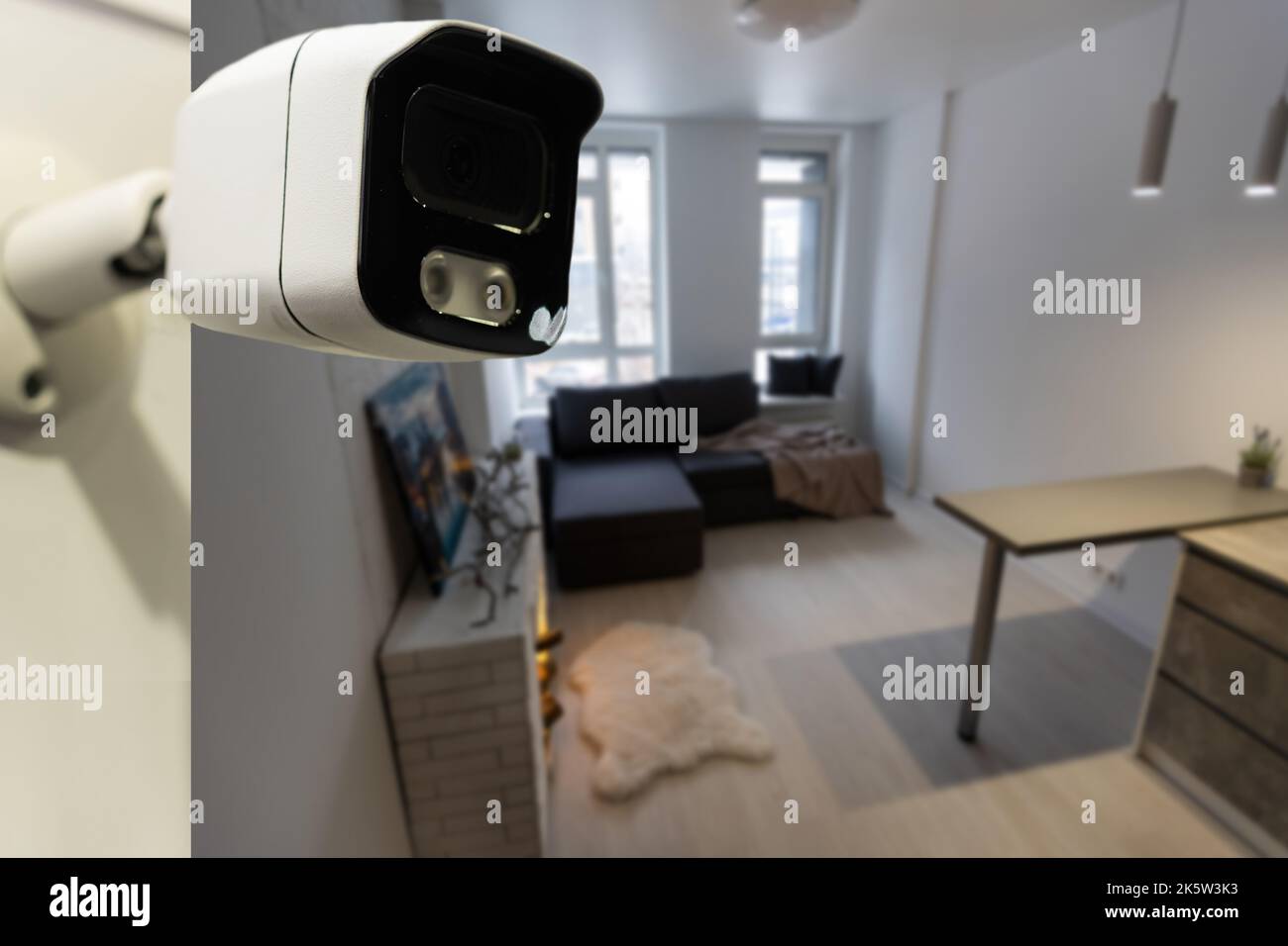 Interior Of Modern Empty Living Room With Security Camera In House ...