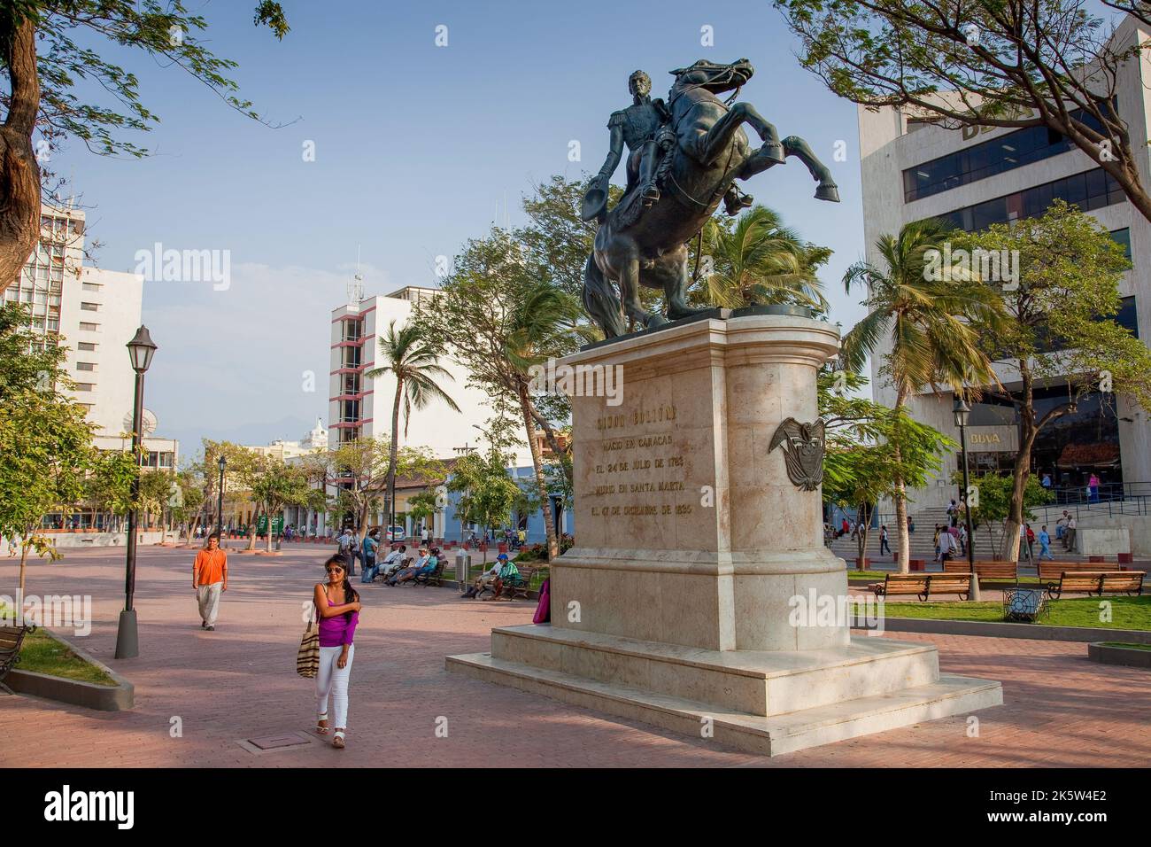 Colombia, Santa Marta, statue of Bolivar on the main square in the city ...