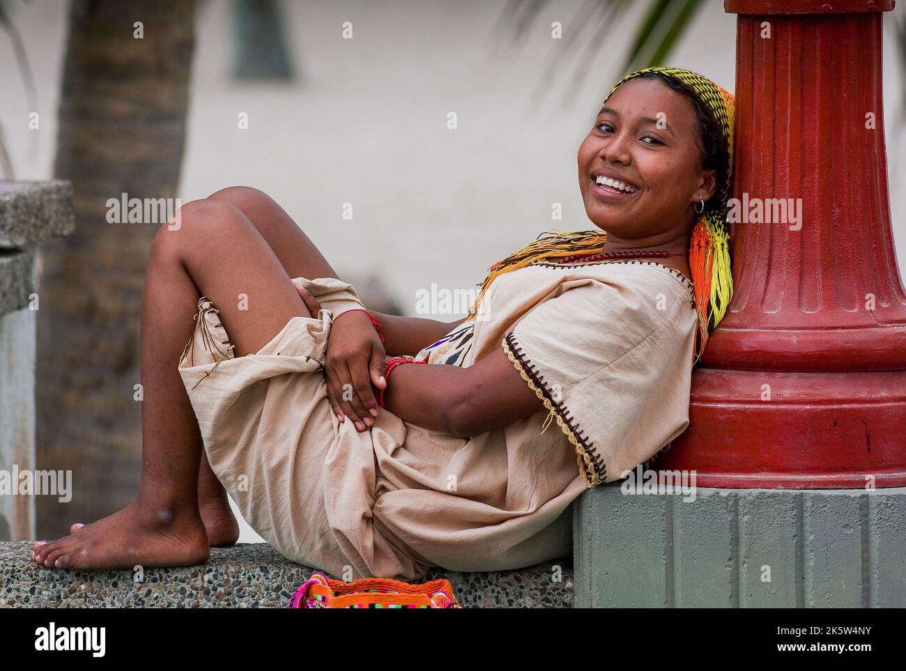 Colombia, Riohacha, Ayuu indians selling handicraft on the boulevard of ...