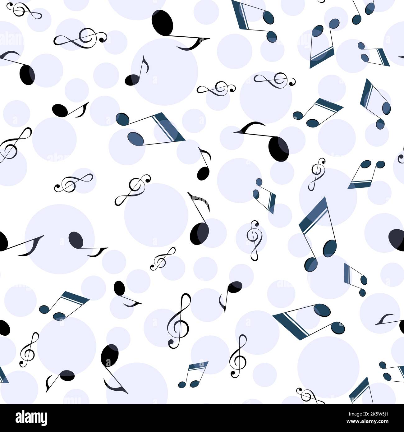 Music notes and a treble clef are scattered over a white background ...