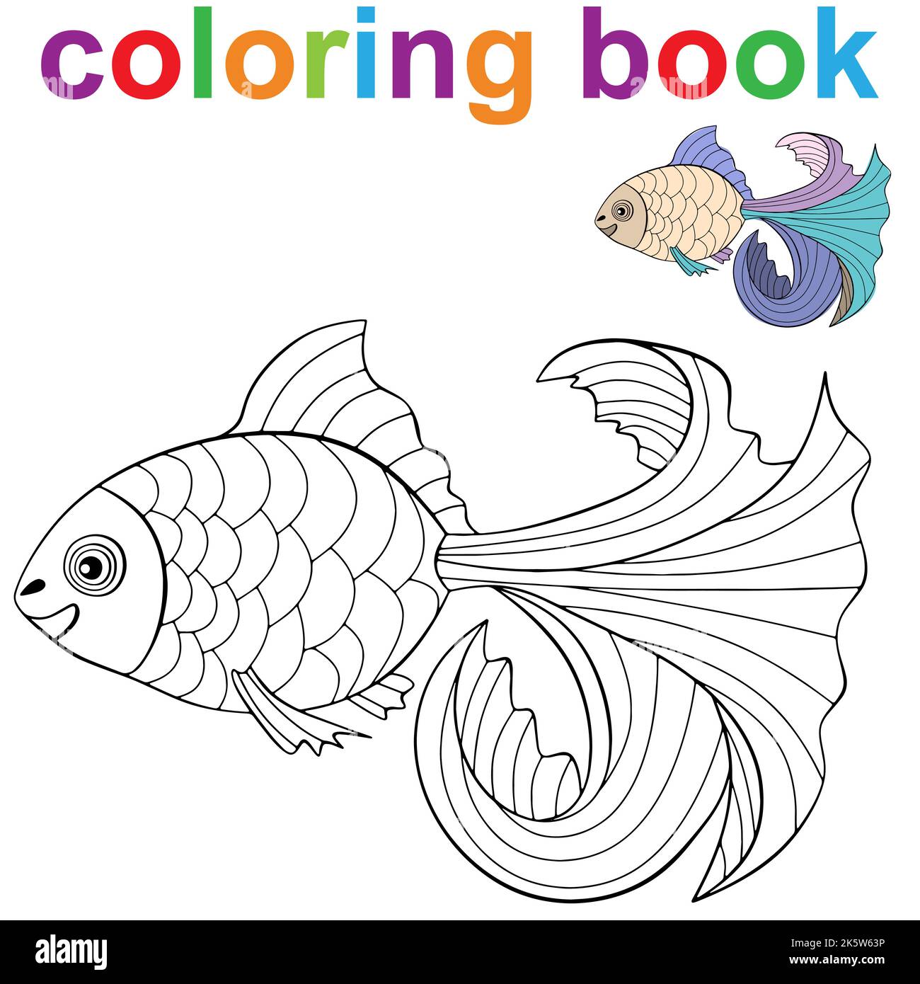 Coloring book page template with fish, for kids .Vector illustration ...