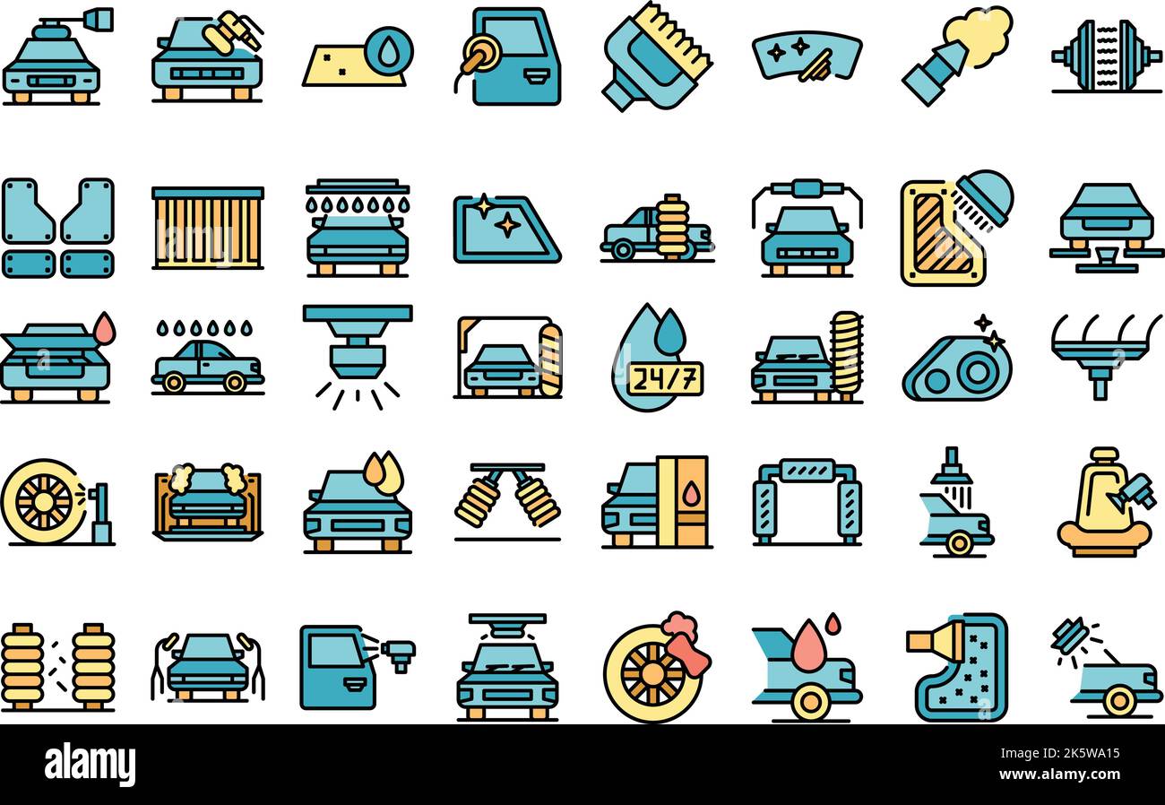 Automated car wash icons set outline vector. Car auto. Vehicle ...