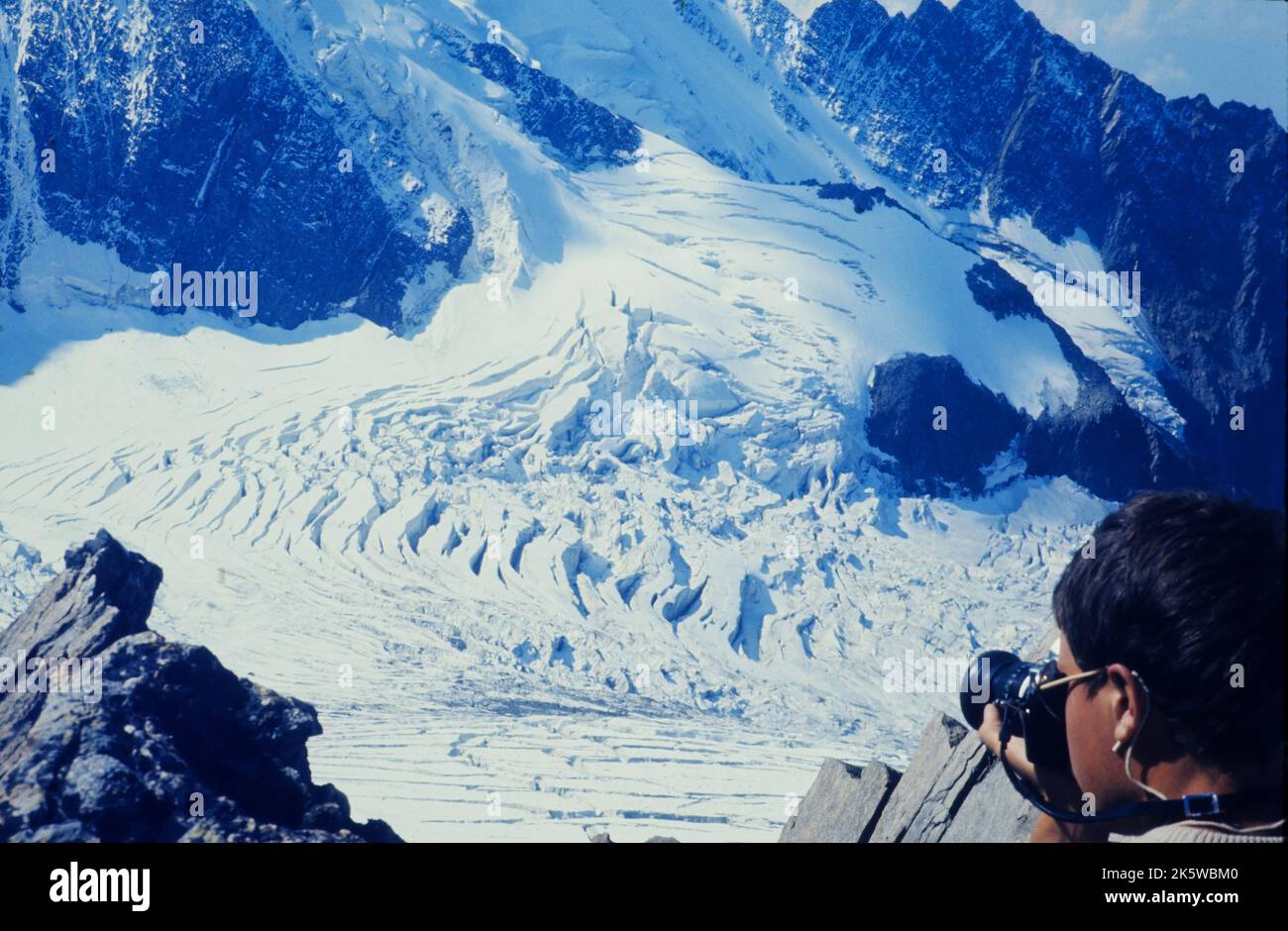 On the way to the Gouter hut, Aiguille du Gouter, Mont-Blanc chain ...