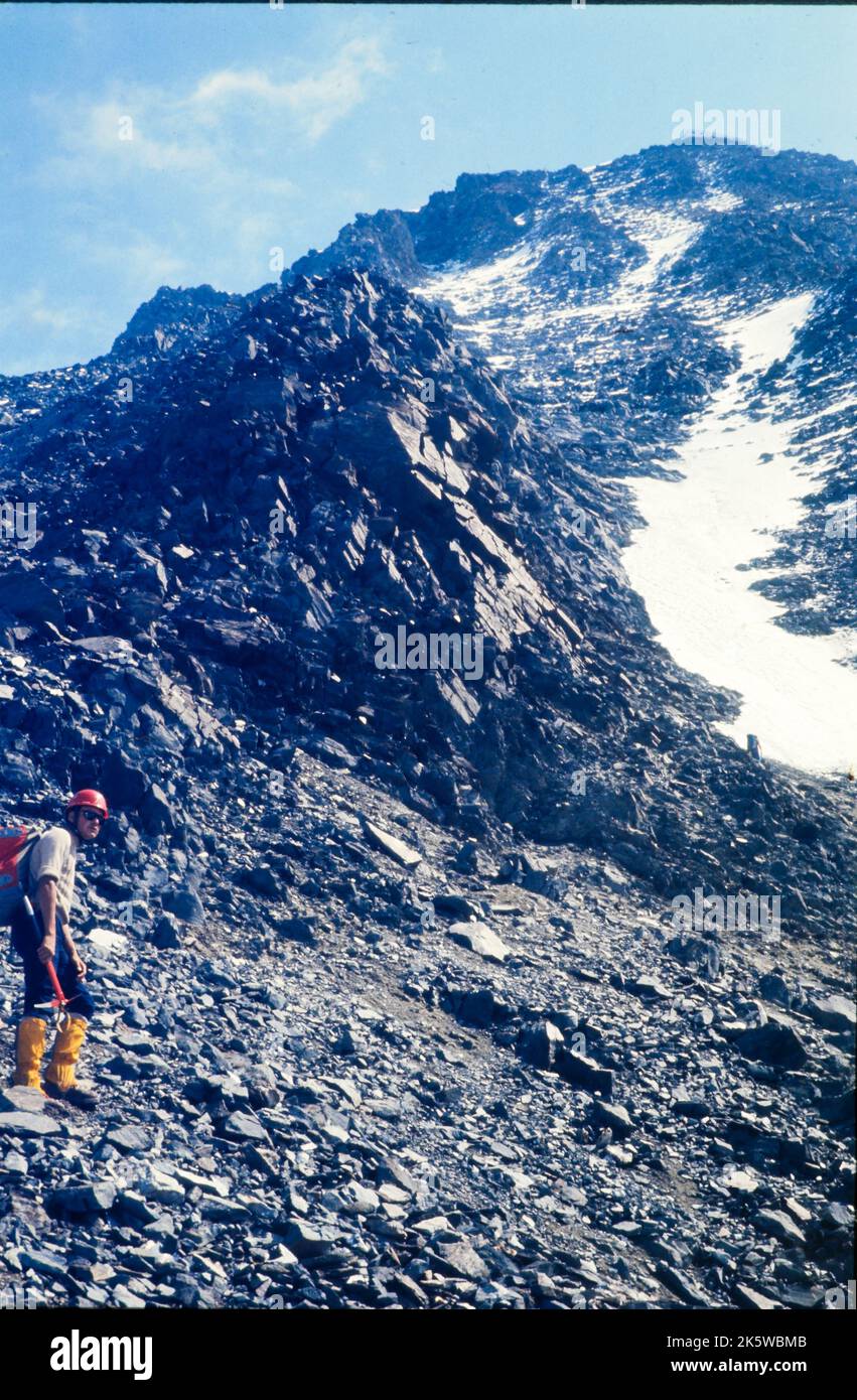 On the way to the Gouter hut, Aiguille du Gouter, Mont-Blanc chain ...
