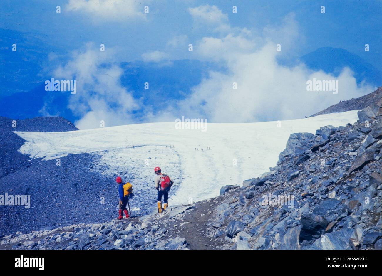 On the way to the Gouter hut, Aiguille du Gouter, Mont-Blanc chain ...