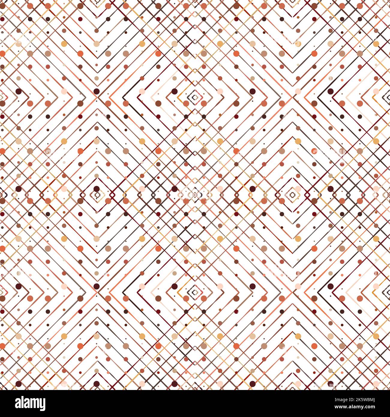 Abstract geometric brown seamless pattern of lines and dots on a white ...
