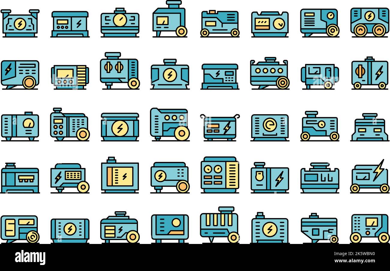 Power generator icons set outline vector. Electric engine. Diesel power ...