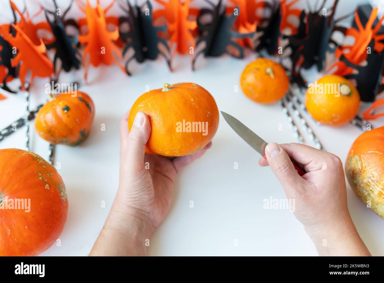 Halloween October 31st. The step-by-step process of carving a pumpkin ...