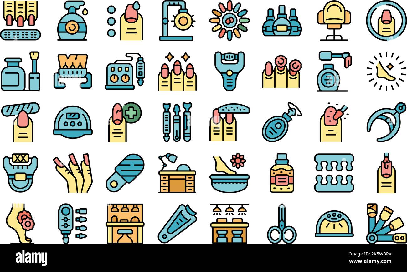 Nail bar icons set outline vector. Spa manicure. Beauty salon thin line ...