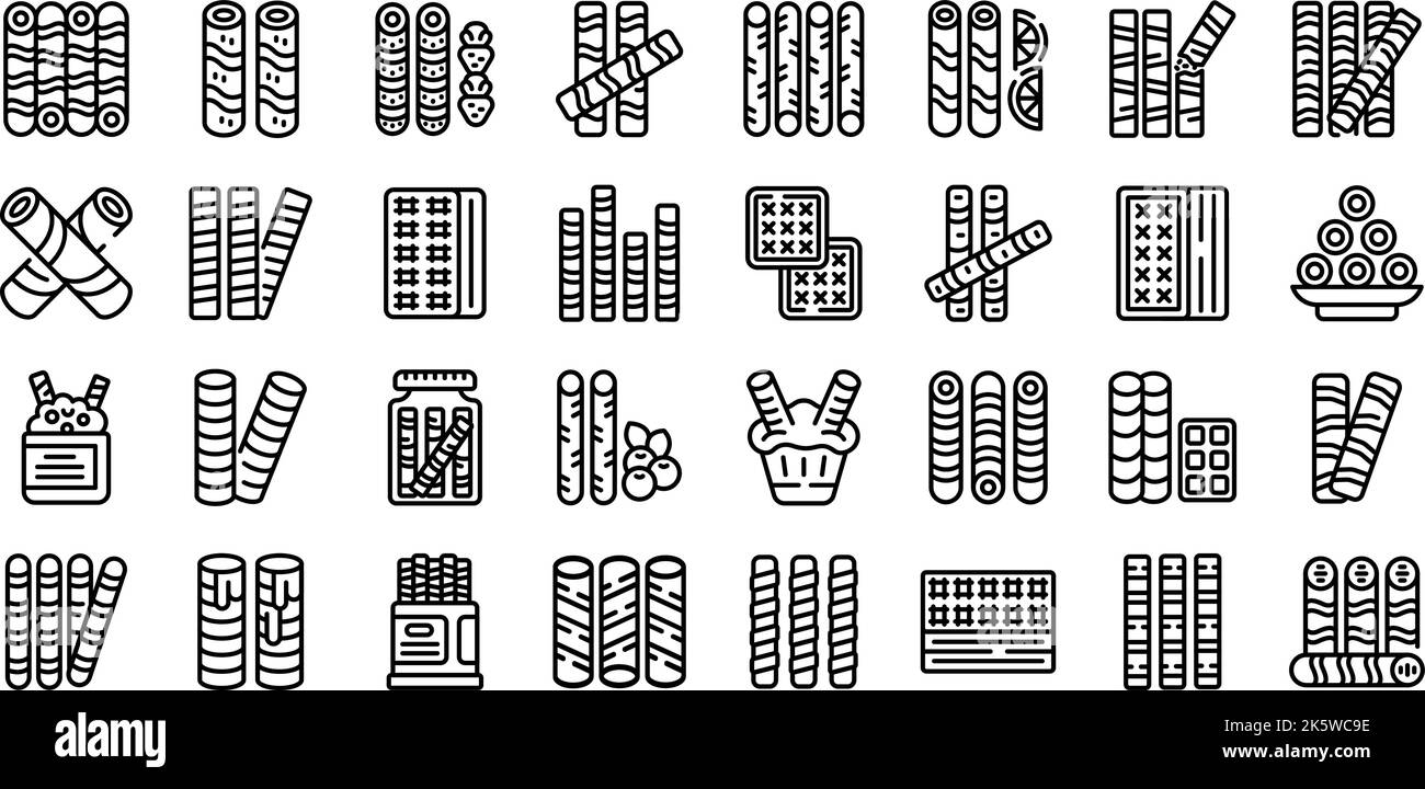 Wafer rolls icons set outline vector. Choco stick. Baked candy Stock ...