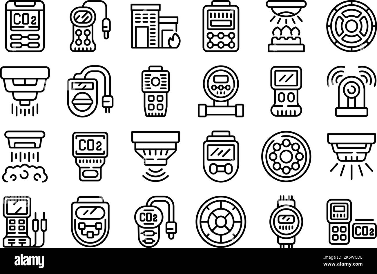 Gas detector icons set outline vector. Meter monitor. Leak accident ...
