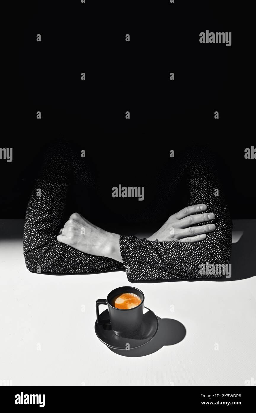 Abstract Black and White Hidden Woman with Cup of Espresso Coffee Stock ...