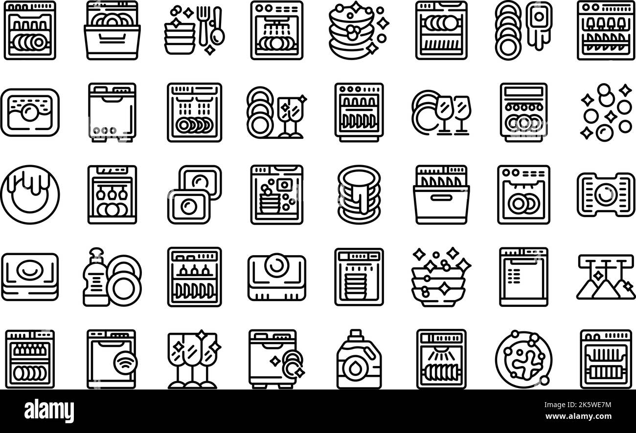 Dishwasher detergent icons set outline vector. Tabs advertising ...