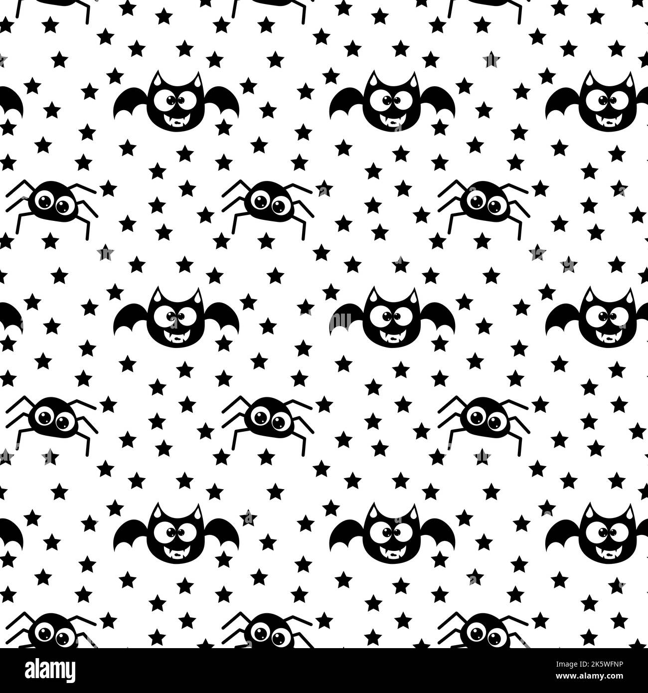 Bat, spider and stars on a white background. Vector seamless pattern ...