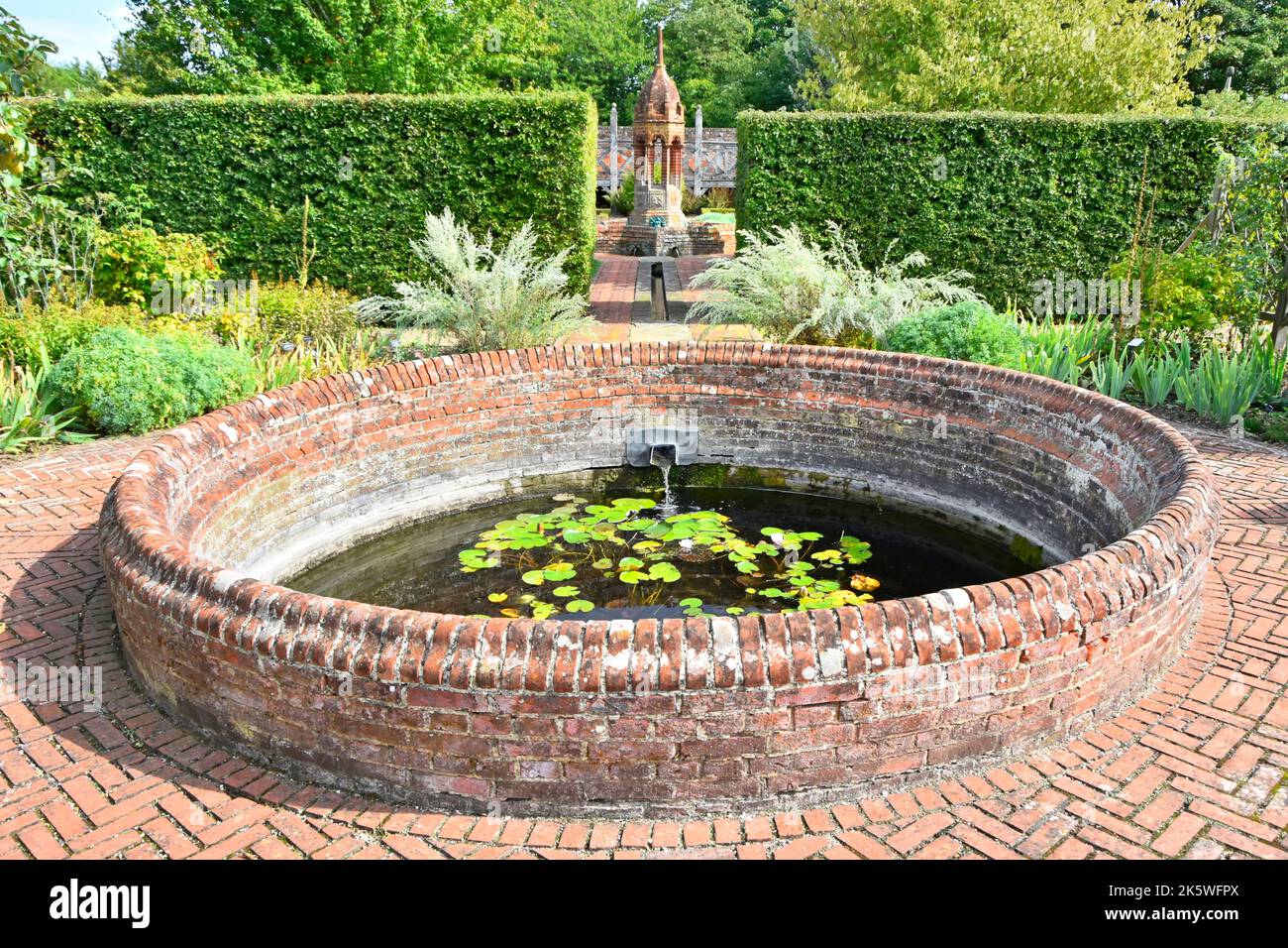 Cressing Temple Tudor Walled Garden circular pool protected by a raised ...
