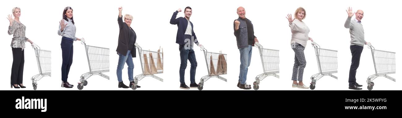 group of people with cart isolated on white Stock Photo - Alamy