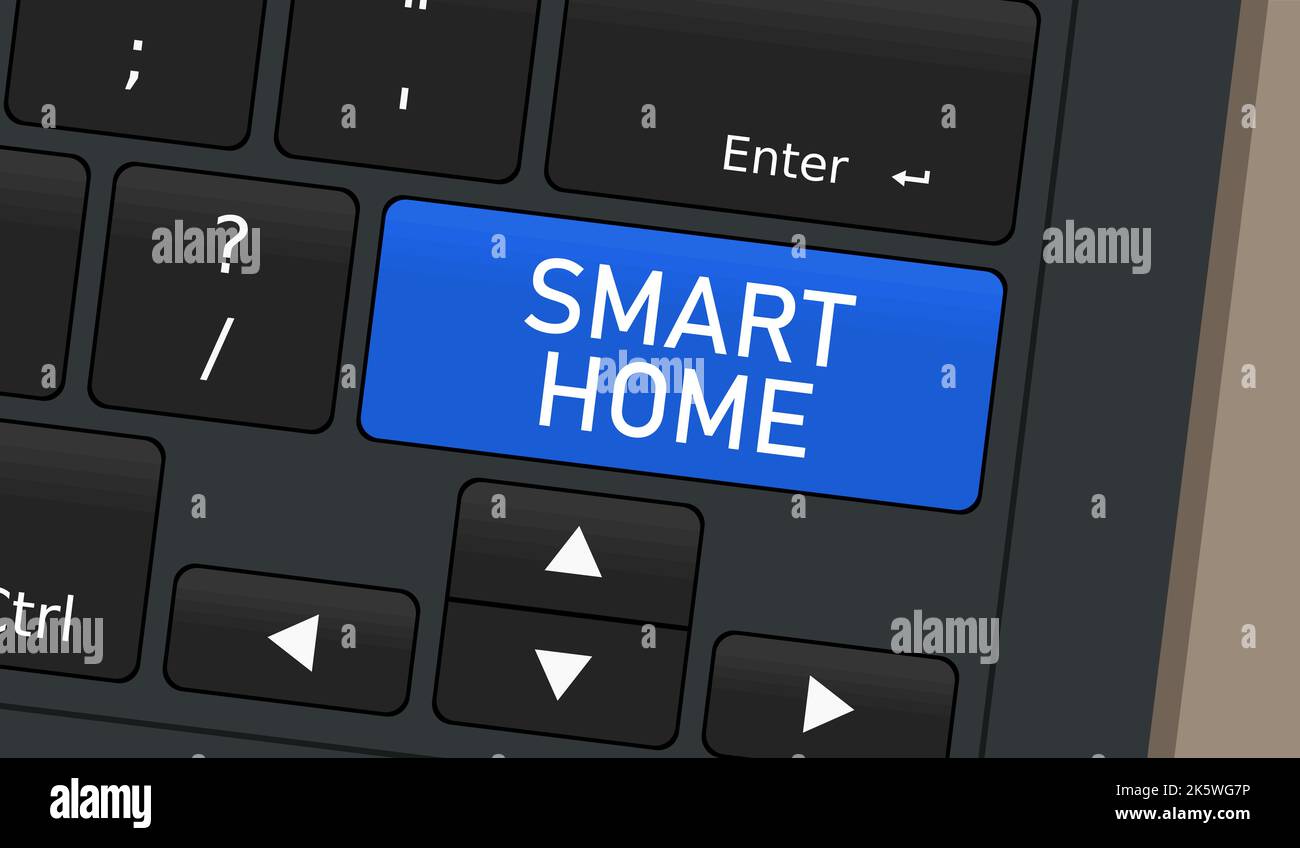Smart home special button. Laptop keyboard conceptual illustration ...