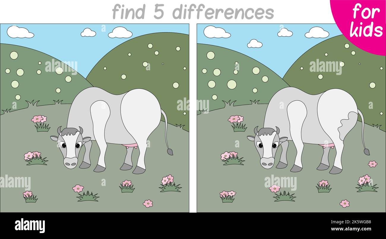 cow is grazing in the meadow. Logic game for children. You need to find ...