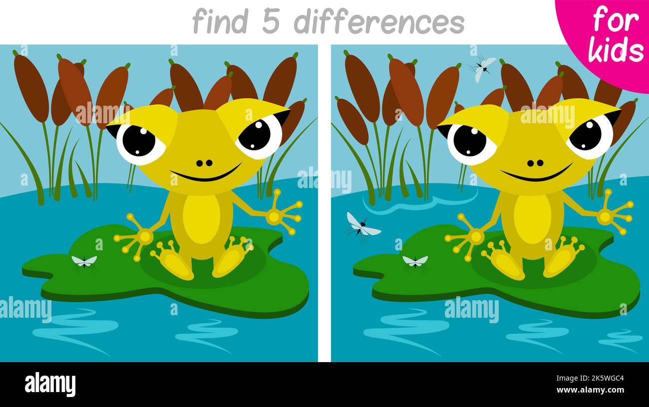 cute frog sits on a green leaf. Logic game for children. You need to ...