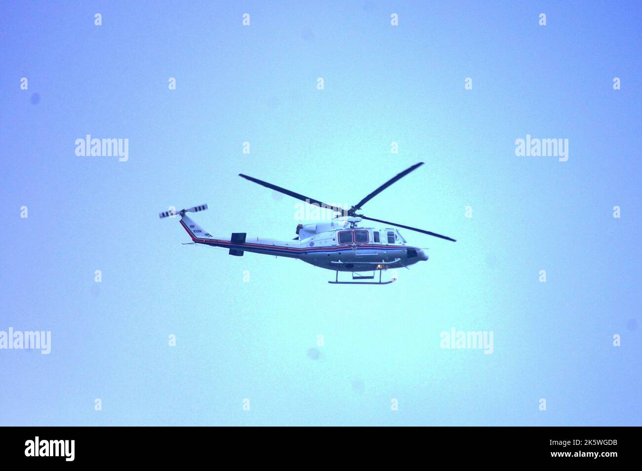 Helicopter of thai news flying on sky for reporter observe and report ...