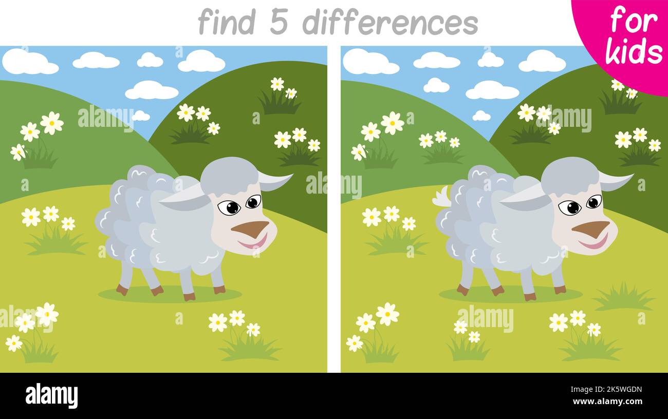 cute sheep is grazing in the meadow. Logic game for children. You need ...