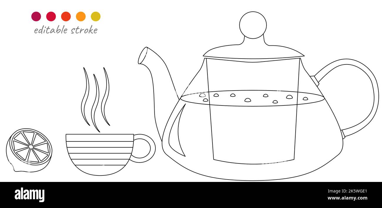 Hot tea with lemon. Autumn collection. Relaxation coloring template ...