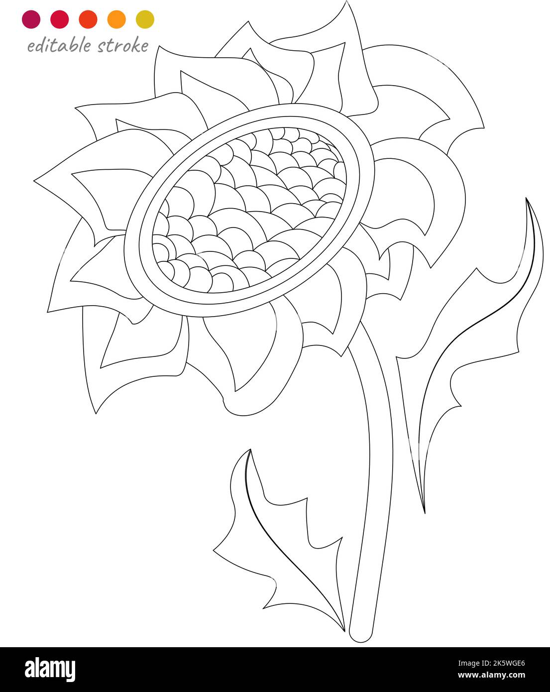 Blooming sunflower. Autumn collection. Relaxation coloring template ...