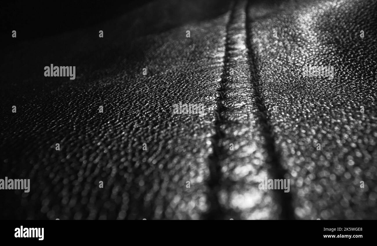 Black leather jacket details. Close-up Stock Photo - Alamy