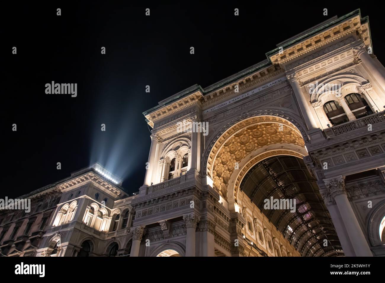 Milan, Italy - December 1, 2020: night view of Vittorio Emanuele II ...