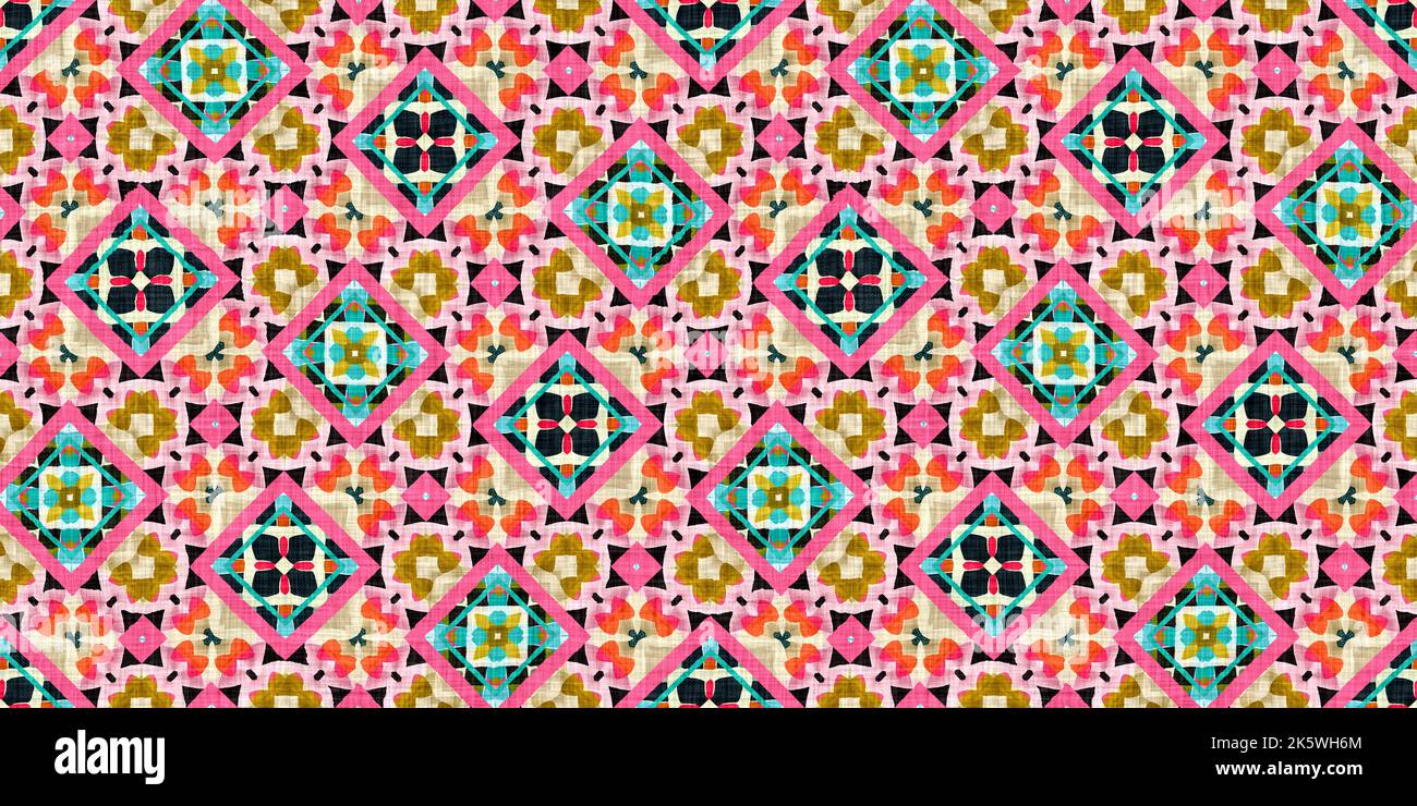 Kitsch pattern geometric retro design in seamless border background ...