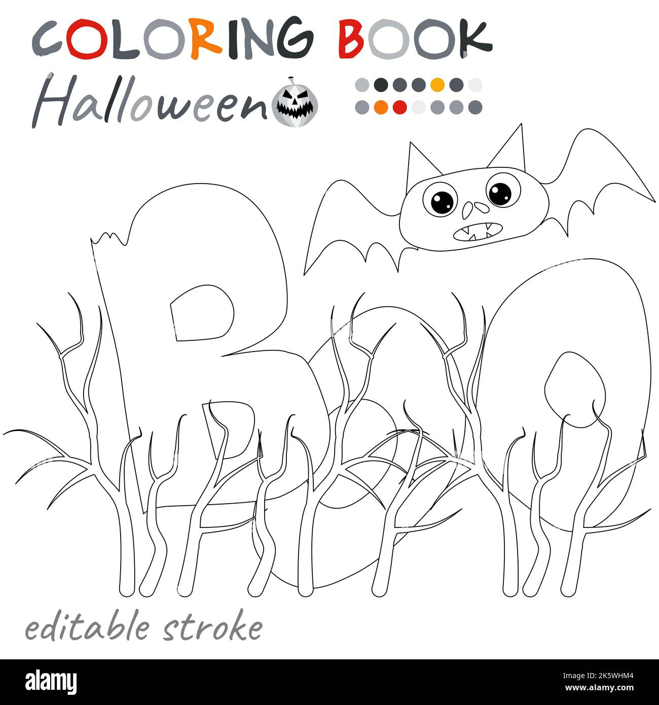 Happy Halloween. Trees, stars, a bat and the inscription Boo.Halloween ...