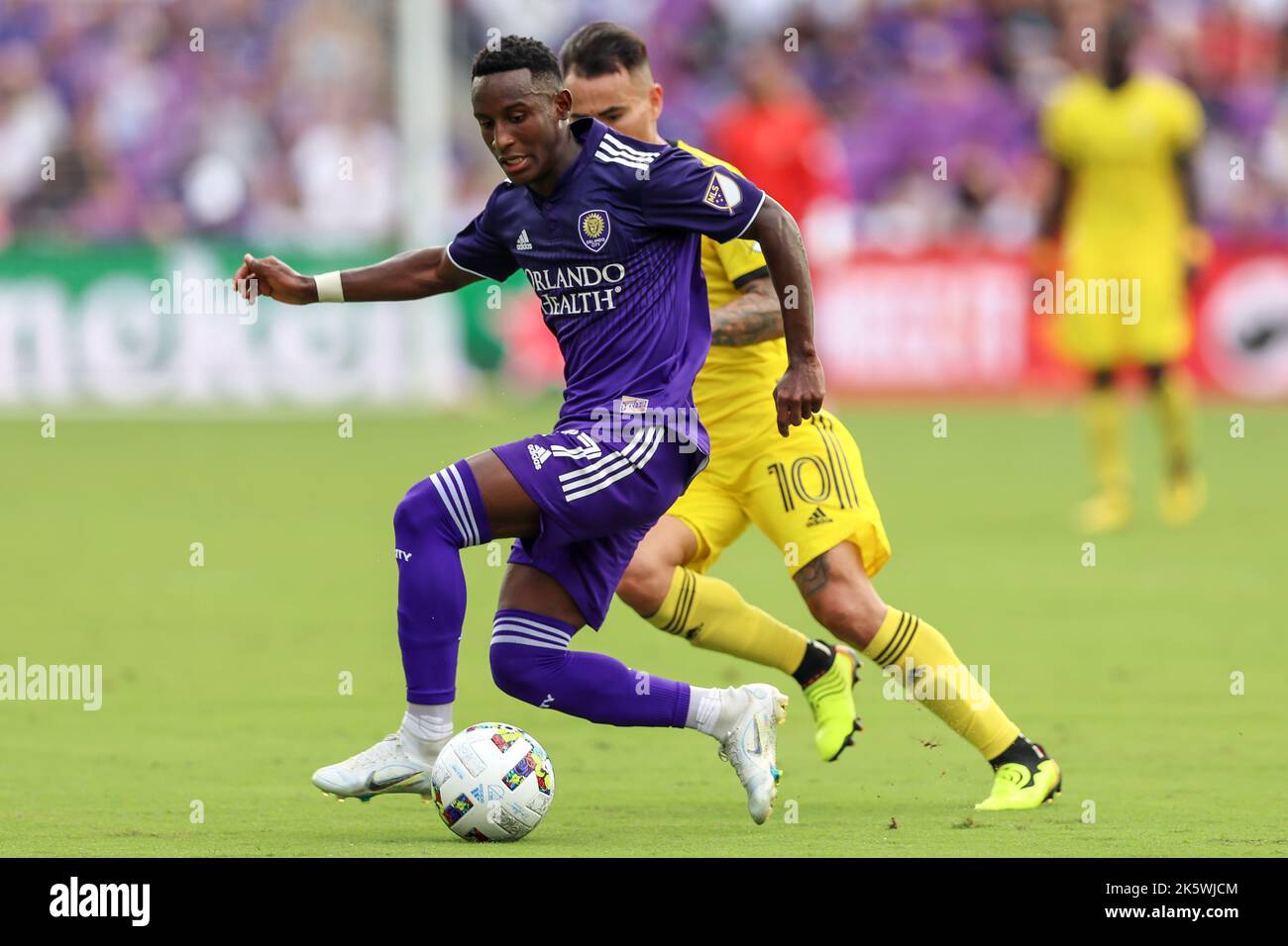 October 9, 2022: Orlando City forward IVÃ N ANGULO (77) competes for ...