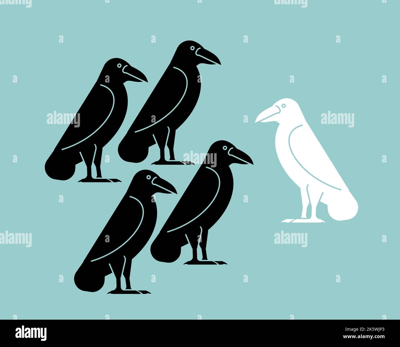 White crow among black crows. Vector illustration Stock Vector Image ...