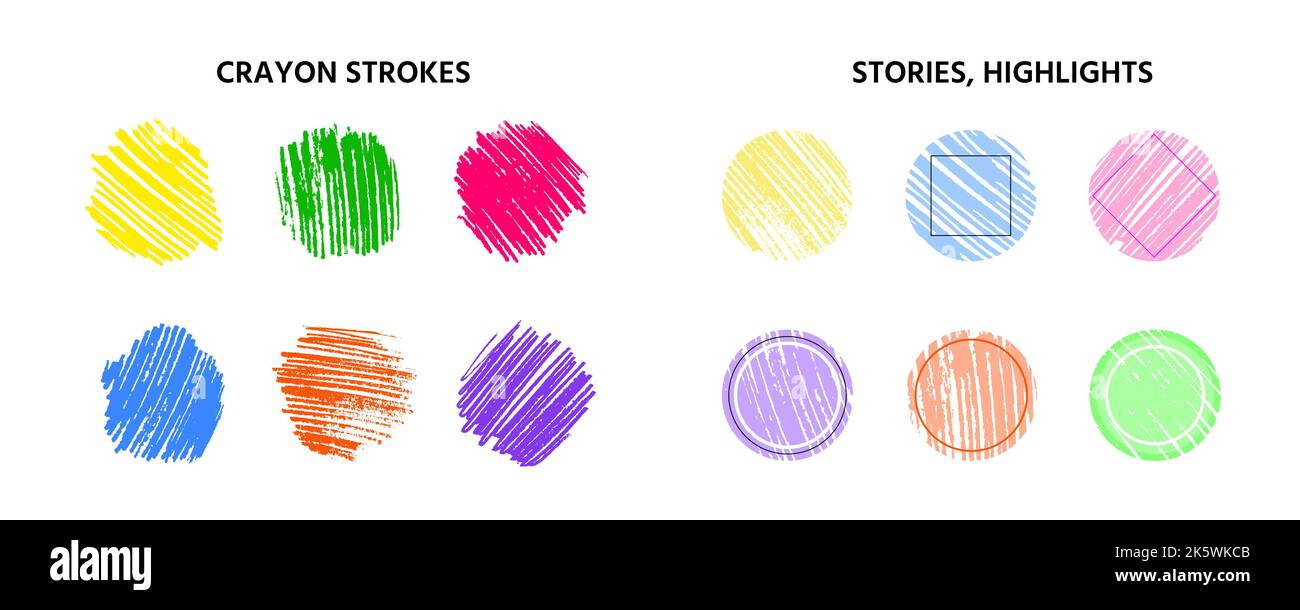 Crayon pencil strokes and round templates of story highlight covers for ...