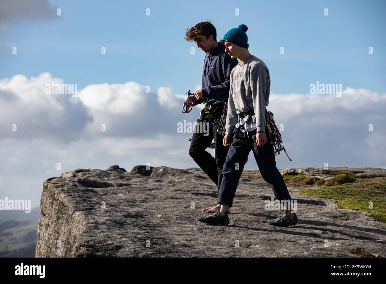 Rock climbing on Stanage Edge, Peak District, England. 8th October 2022 ...