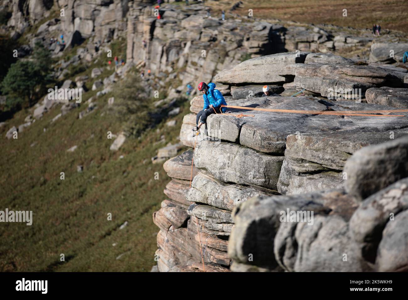 Rock climbing on Stanage Edge, Peak District, England. 8th October 2022 ...
