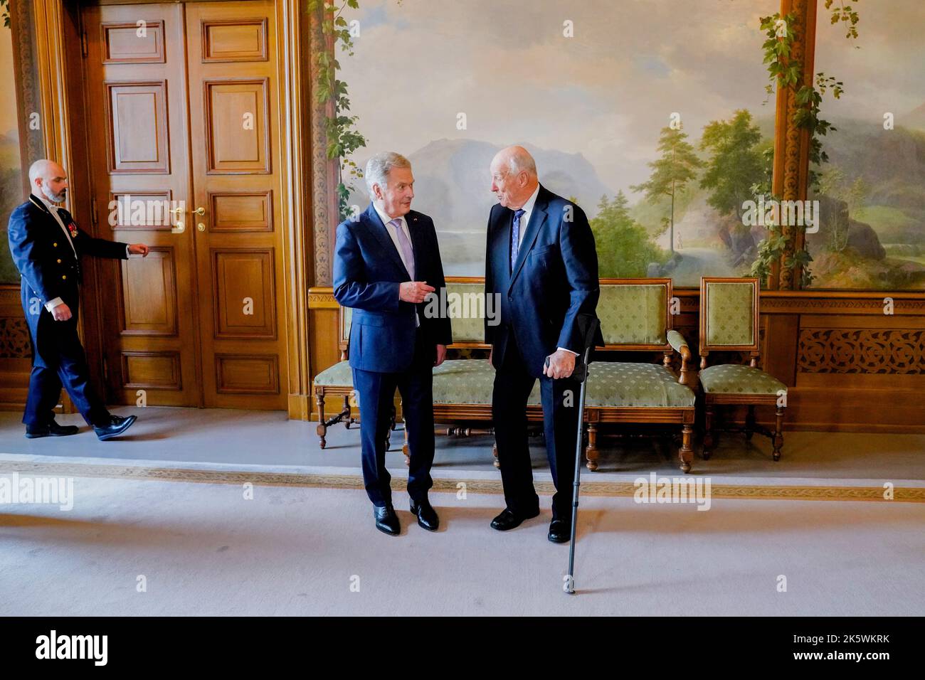 Finnish President Sauli Niinistö meets King Harald for an audience at the The Royal Palace in ...