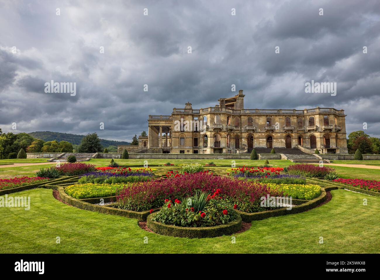 The colourful formal borders of Whitley Court, Worcestershire, England ...