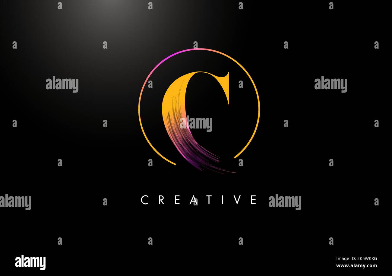 C Brush Stroke Letter Logo Design. Orange Purple Paint Logo Leters Icon ...