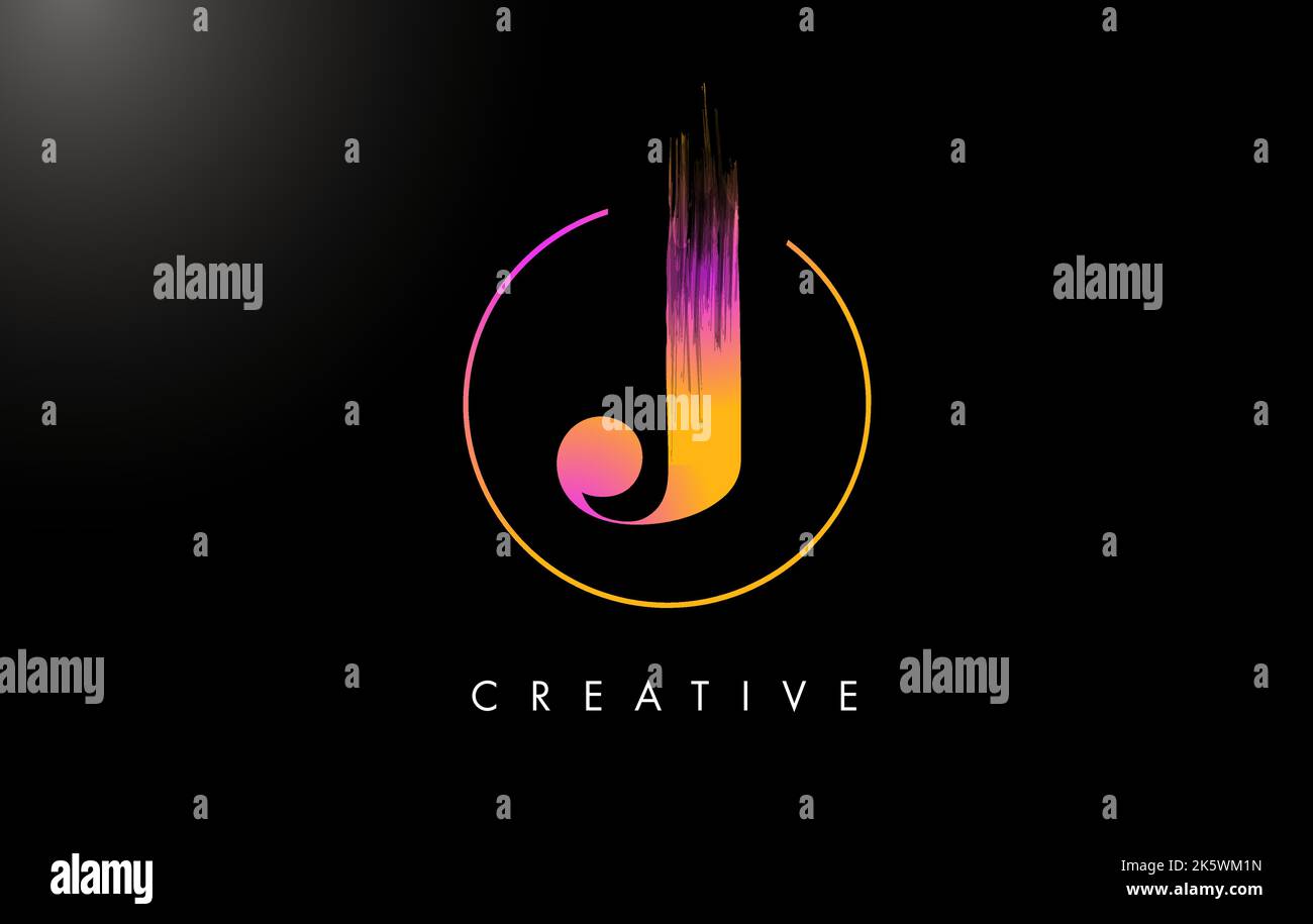 J Brush Stroke Letter Logo Design. Orange Purple Paint Logo Leters Icon ...