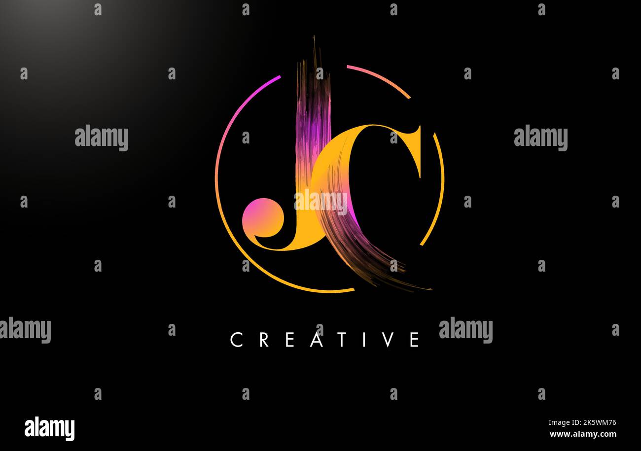 JC Brush Stroke Letter Logo Design. Orange Purple Paint Logo Leters ...