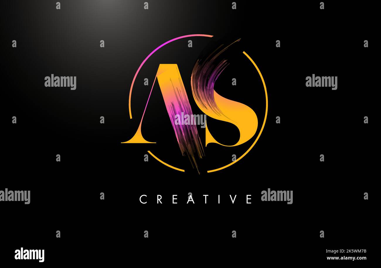 AS Brush Stroke Letter Logo Design. Orange Purple Paint Logo Leters ...