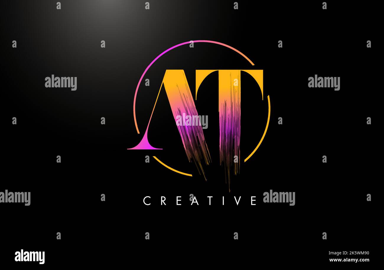 AT Brush Stroke Letter Logo Design. Orange Purple Paint Logo Leters ...
