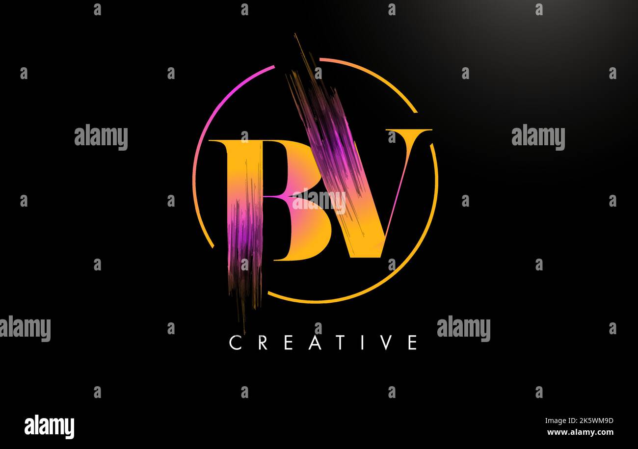 BV Brush Stroke Letter Logo Design. Orange Purple Paint Logo Leters ...