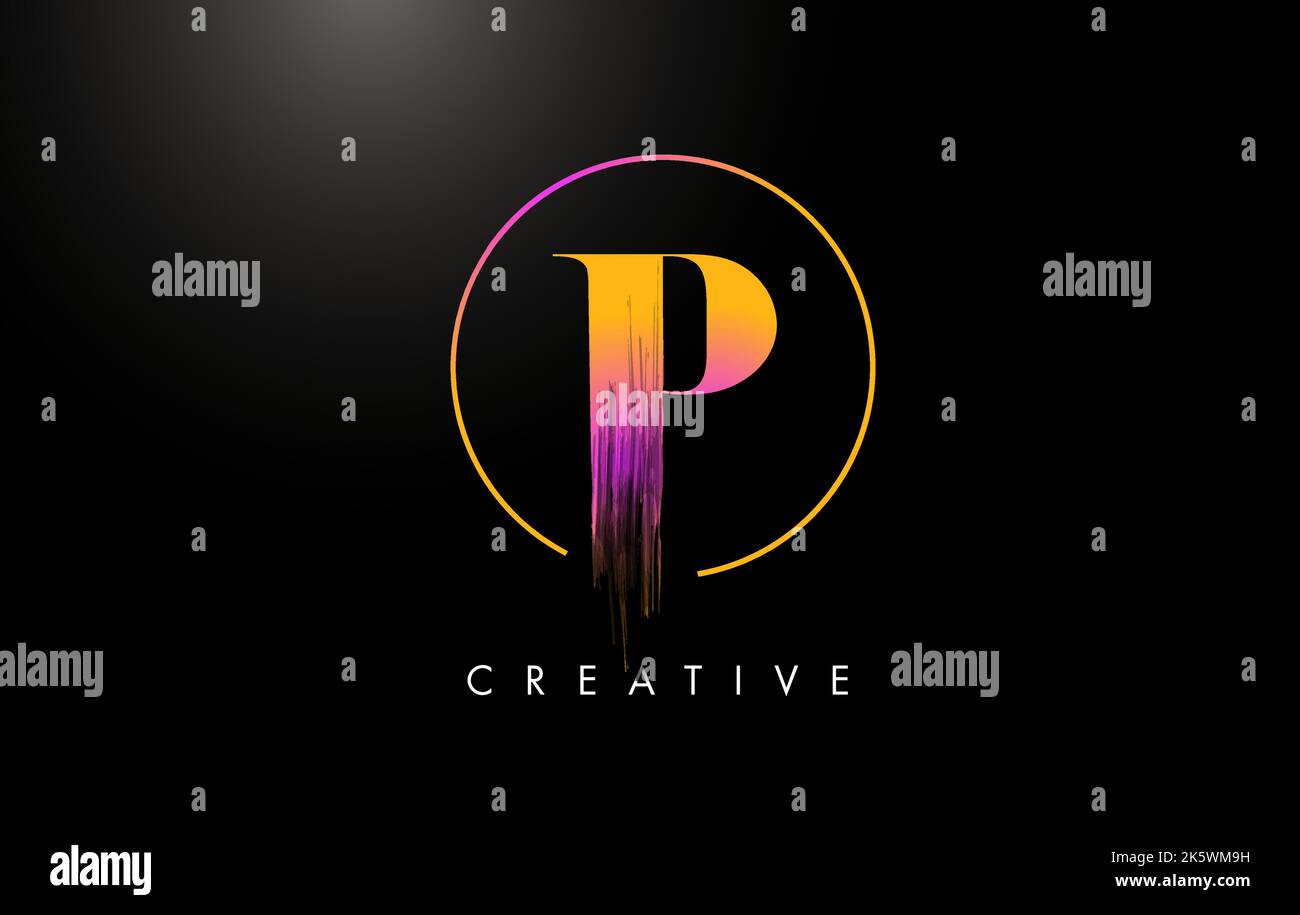 P Brush Stroke Letter Logo Design. Orange Purple Paint Logo Leters Icon ...