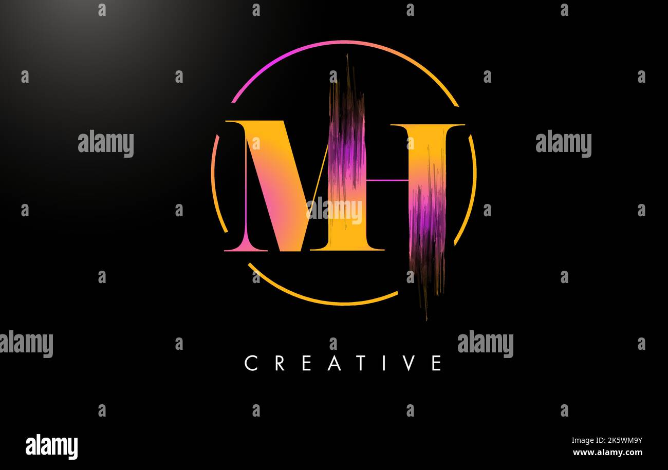MH Brush Stroke Letter Logo Design. Orange Purple Paint Logo Leters ...