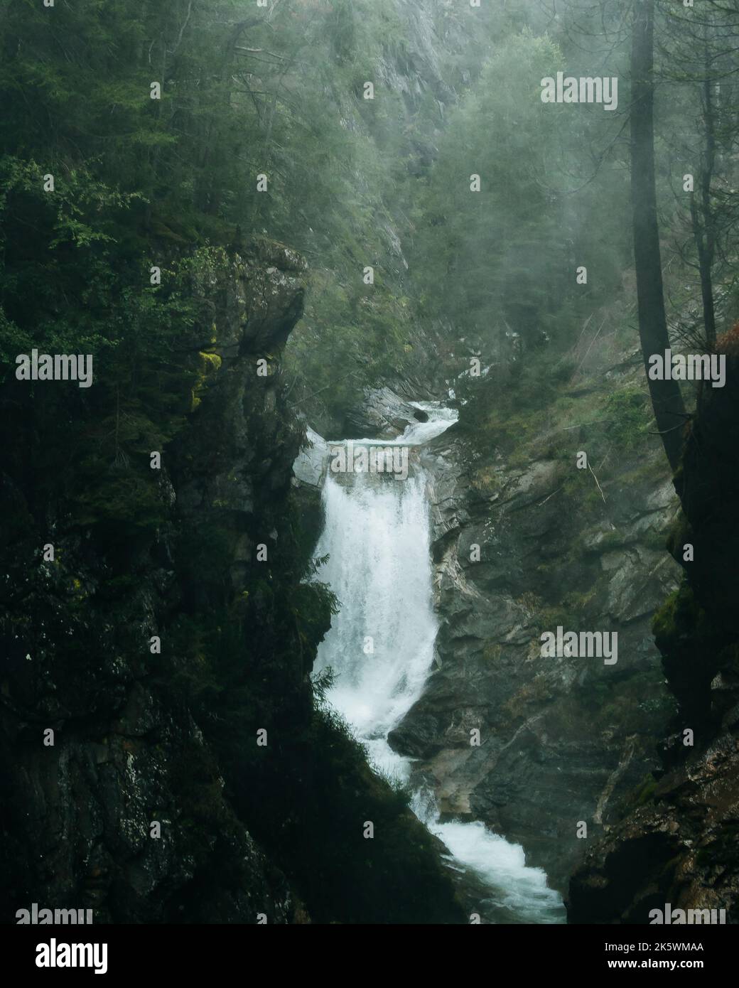 landscape photo of Riva waterfall at Dolomites with in yellow rain ...