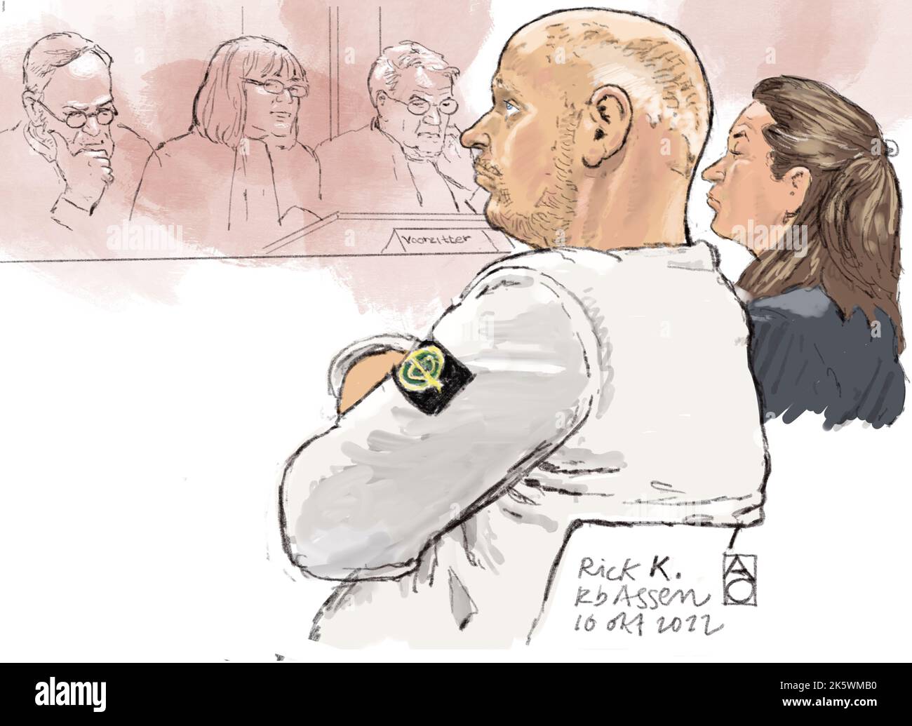 2022-10-10 09:00:00 ASSEN - Court drawing of suspect Rick K. in the court of Assen. The 28-year ...