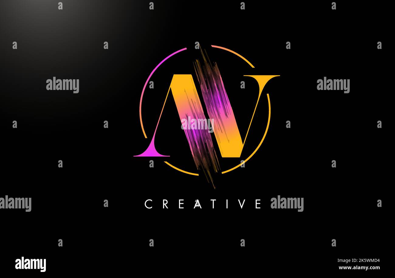 AV Brush Stroke Letter Logo Design. Orange Purple Paint Logo Leters ...